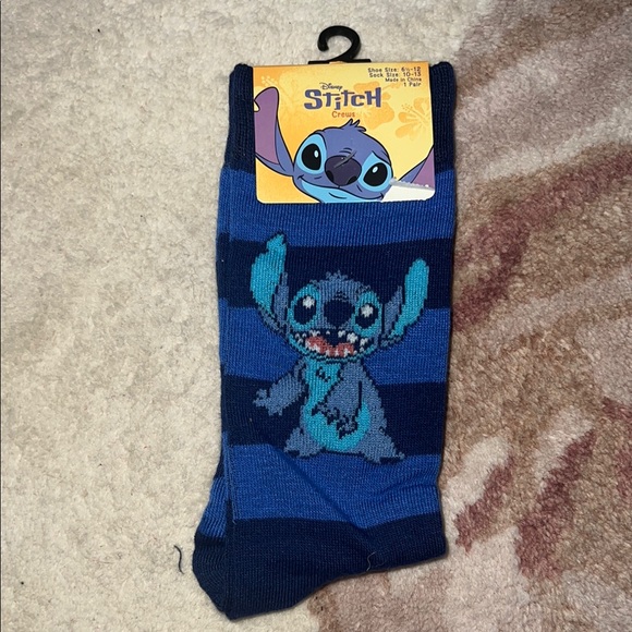 Disney | Accessories | Disney Stitch Blue And Black Crew Socks | Poshmark